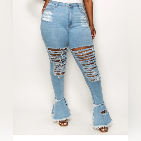 Jeans | Plus Curvy Skinny Ripped Flare Jeans | Poshmark